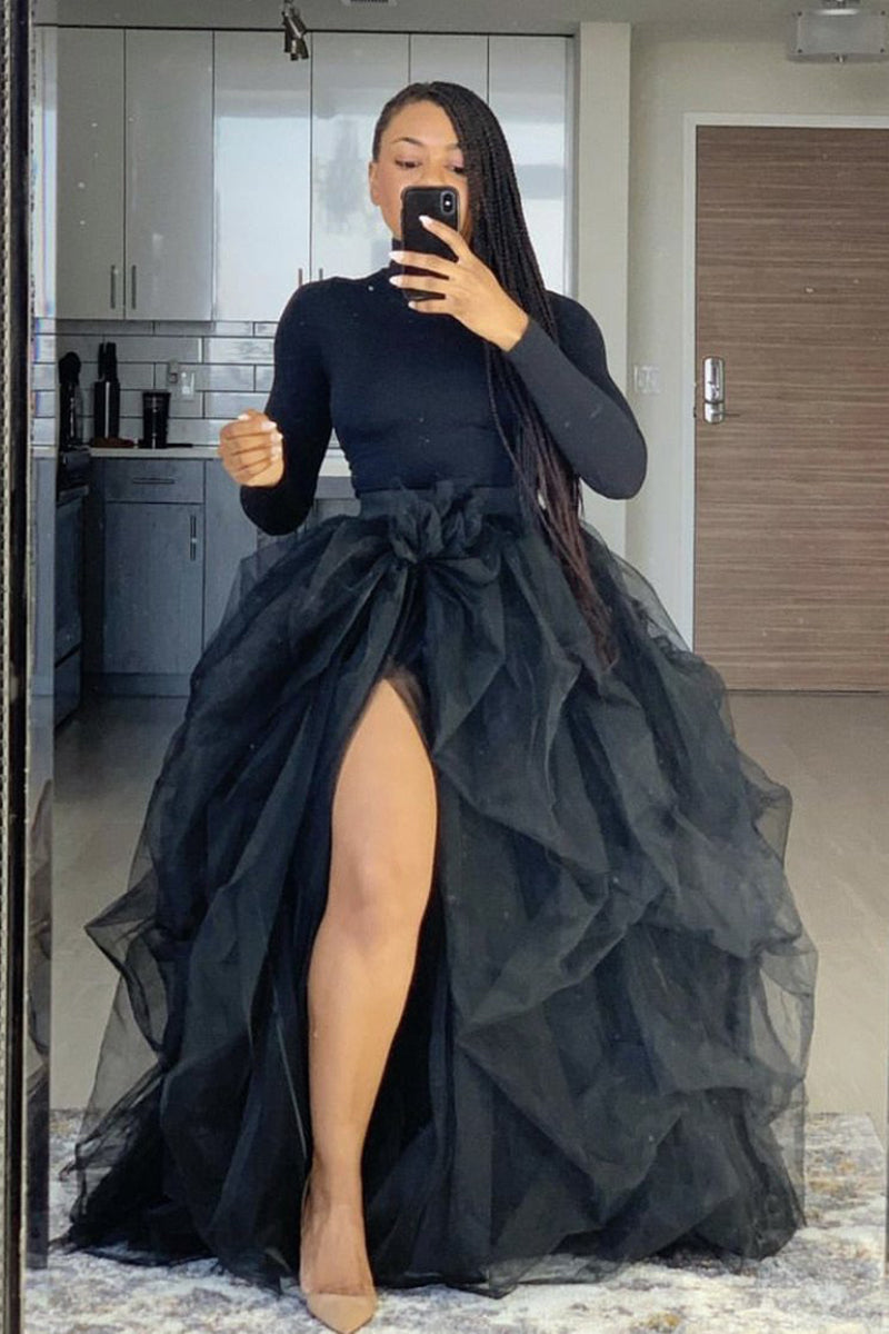 Slit Tulle Tutu Mesh Long Skirts