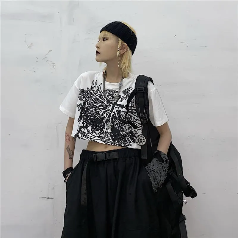 HARAJUKU CROSS PRINT CROP TOP
