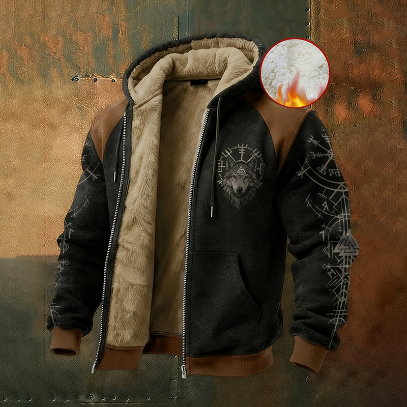 Men's Viking Wolf Art Thick Fleece Warm Zip-up Jackets