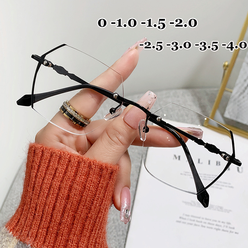 Luxury Diamond Cutting Ladies Minus Glasses Polygons Rimless Computer ...