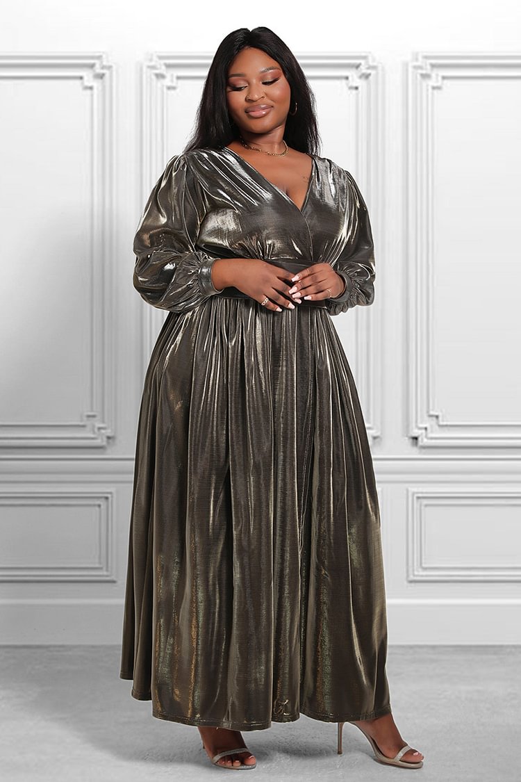 Xpluswear Plus Size Formal Plain Dresses Long Sleeve High Waist Maxi Dress