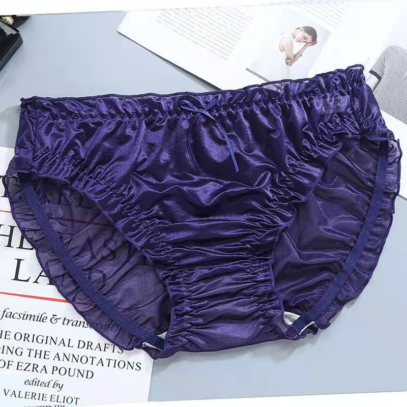 Glossy Solid Color Thin Lace Ruffle Briefs