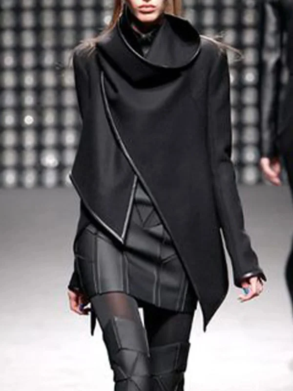 Avant-Garde Elegance: Asymmetric Split-Joint High-Neck Woolen Coat
