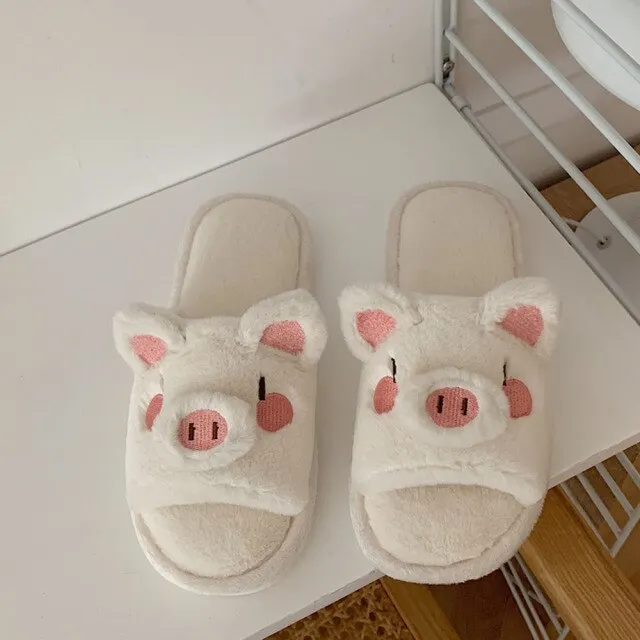 Pink/Black/White Lovely Cartoon Pig Plush Slippers BE599