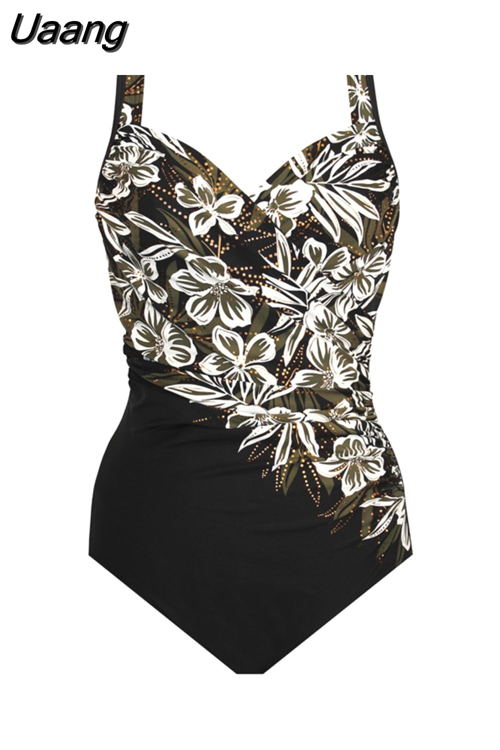 Uaang Floral Female One-Piece Large Swimsuits Closed Plus Size Swimwear ...