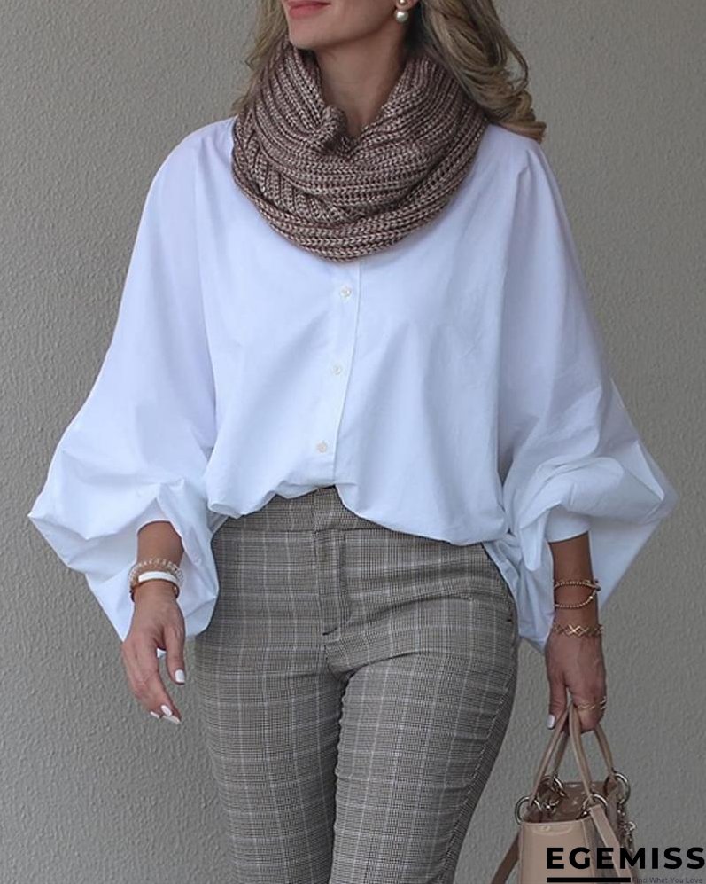 Turn down Collar Lantern Sleeve Button Down Oversized Blouse Top | EGEMISS