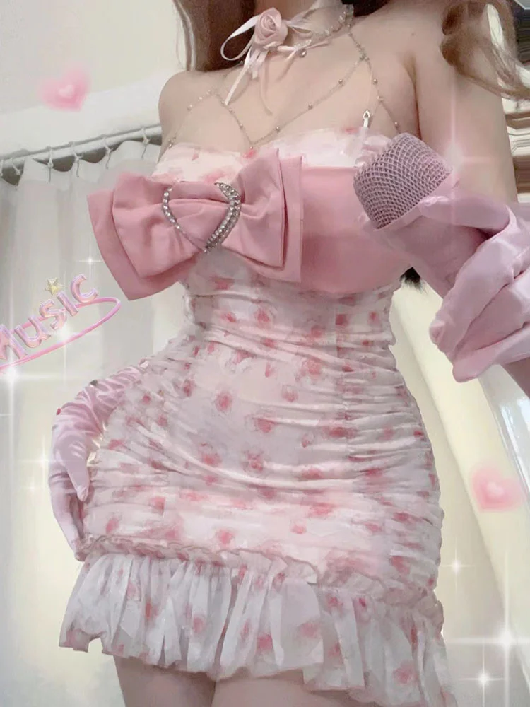 Billionm Elegance Pink Corset Dress Bow Fashion Party Prom Fairy Dress