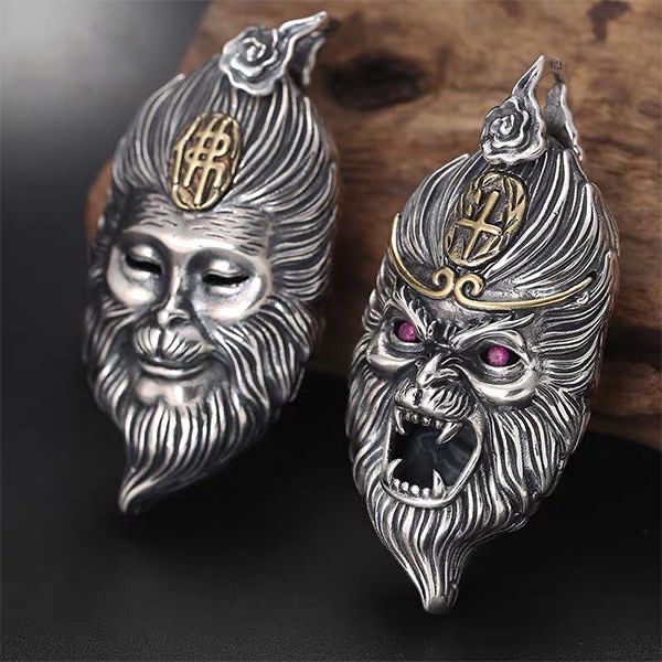 Sterling Silver Buddhist Monkey King Pendant Necklace