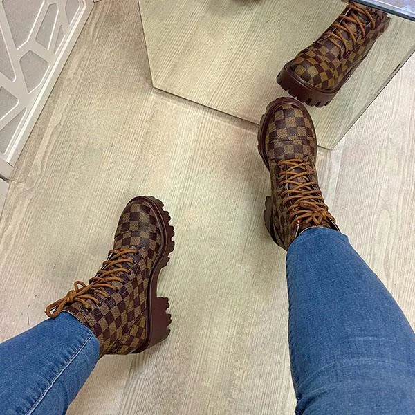 Pairmore Checkerboard Pattern Lace Up Chunky Sole Boots