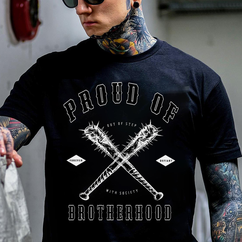 MOTOSUNNY PROUD OF BROTHERHOOD Graphic Casual Black Print T-shirt