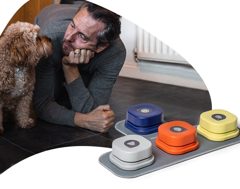 Recordable talking dog button with mat, stickers and training guide