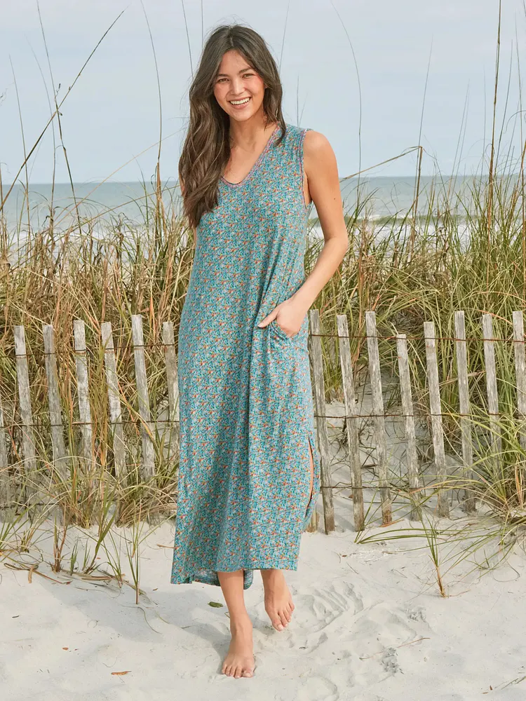Hangout Printed Knit Midi Dress - Turquoise Pink Floral