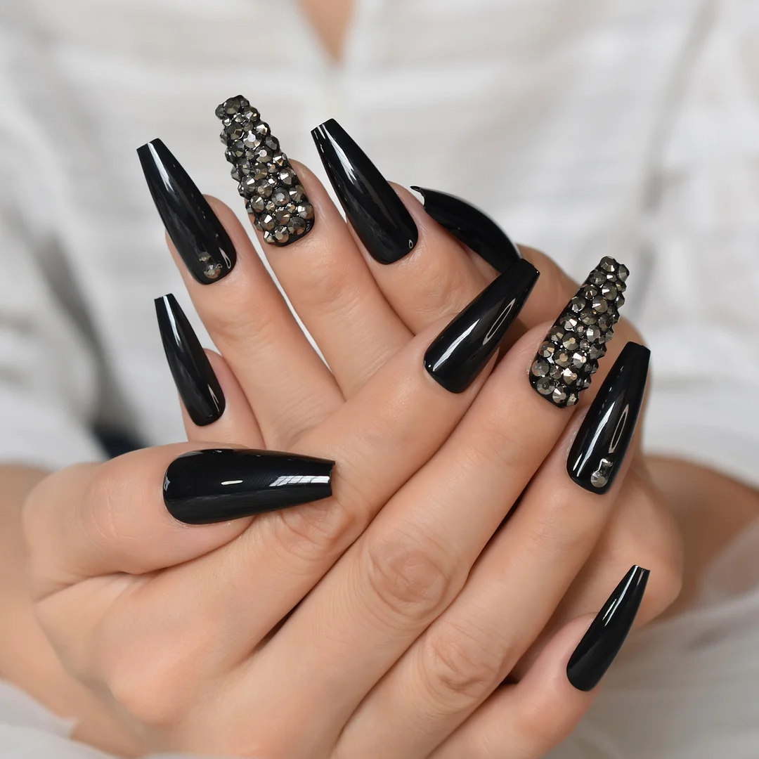 Churchf Metallic Stone Faux Ongles Gray Rhinestones Decorative Extra ...