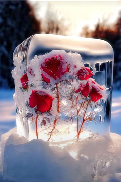 The Frozen Red Rose (canvas) full round or square drill diamond painting
