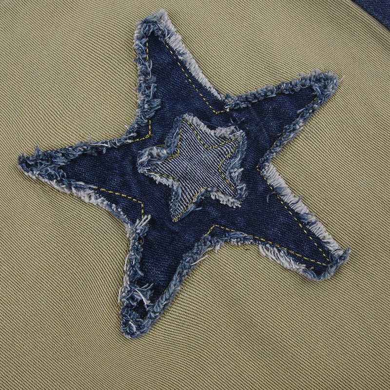 Y2K STAR PATCH DENIM MIDI SKIRT