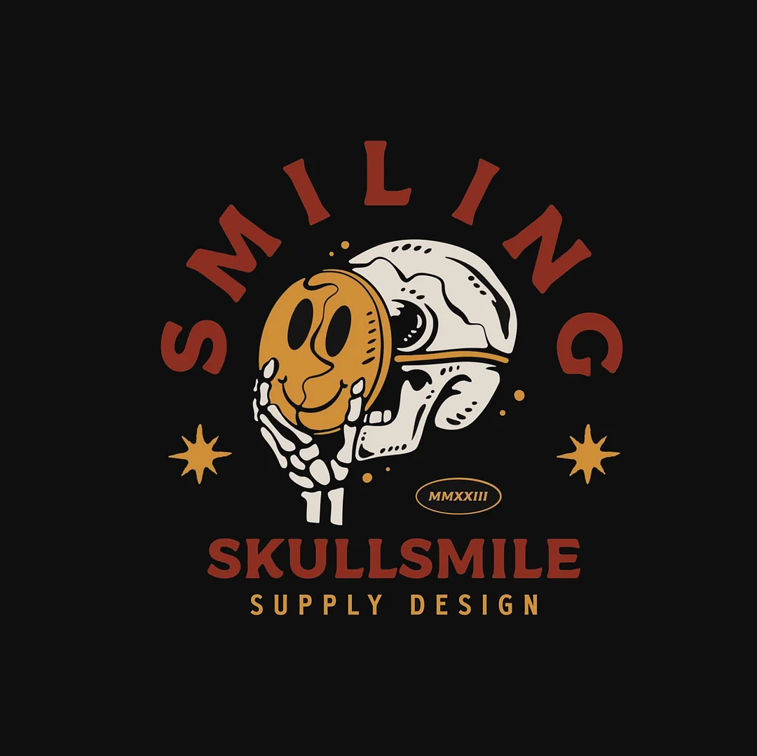 SMILING SKULL SMILE Emoji Black Print T-shirt