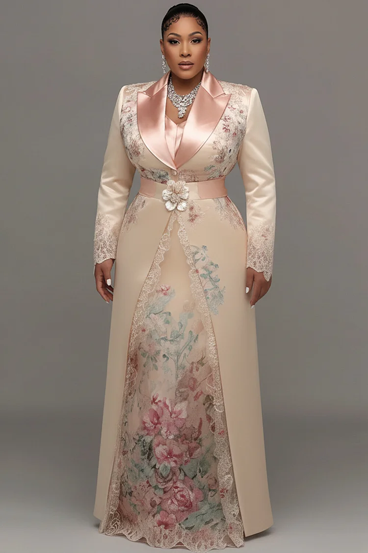 Xpluswear Design Plus Size Mother Of The Bride Champagne Floral Lapel ...