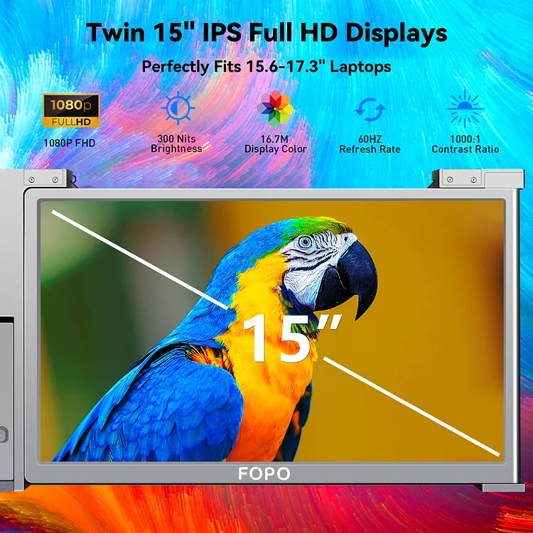 FOPO 15" Triple Monitor Extender S17 – Portable Hanging Laptop Screen ...