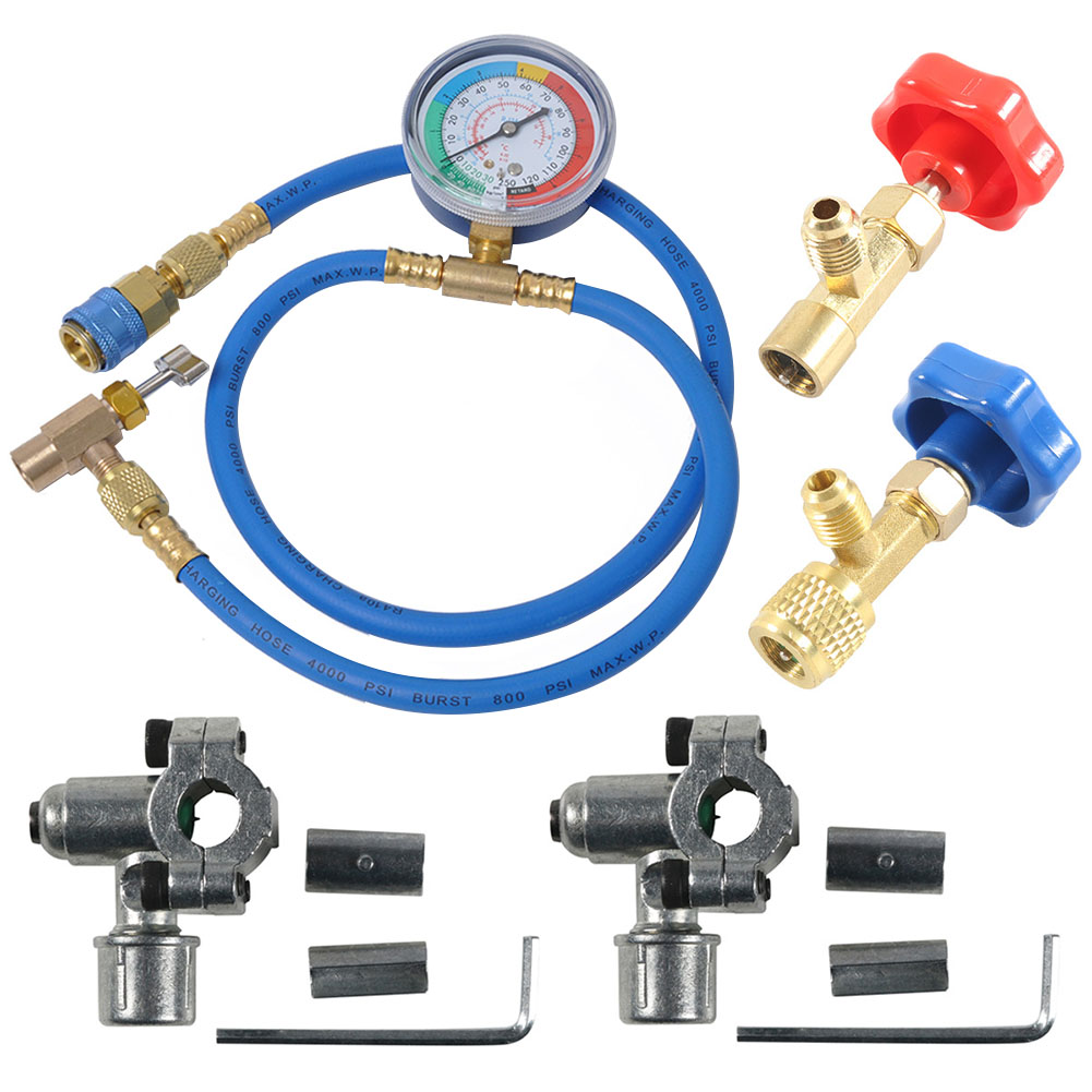 R134A Refrigerator Freon Recharge Kit with Pressure Gauge Copper Car ...