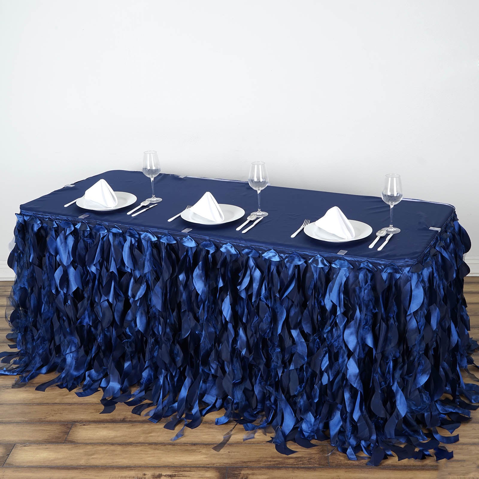 14ft Navy Blue Curly Willow Taffeta Table Skirt