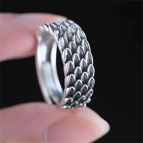 Sterling Silver Good Luck Dragon Scale Adjustable Ring