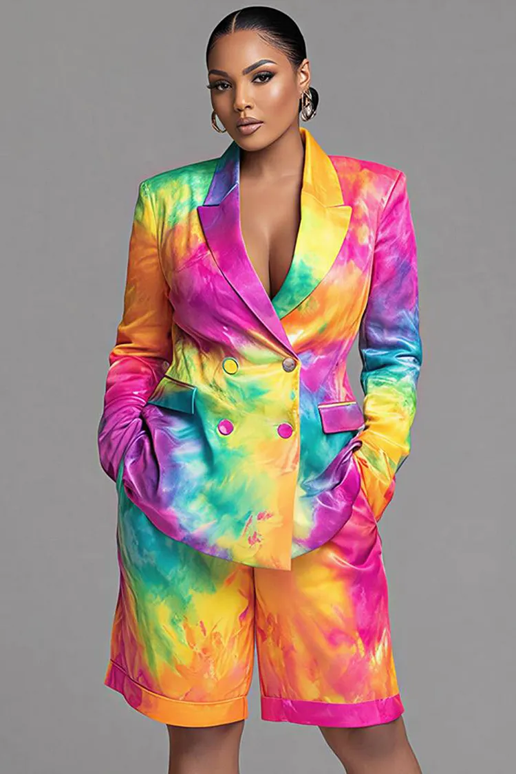 Xpluswear Design Plus Size Formal Multicolor Gradient Lapel Collar Long ...