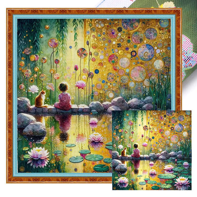 Yishu- Moonlight Over Lotus Pond- 11CT - 3 Strands Threads Printed ...