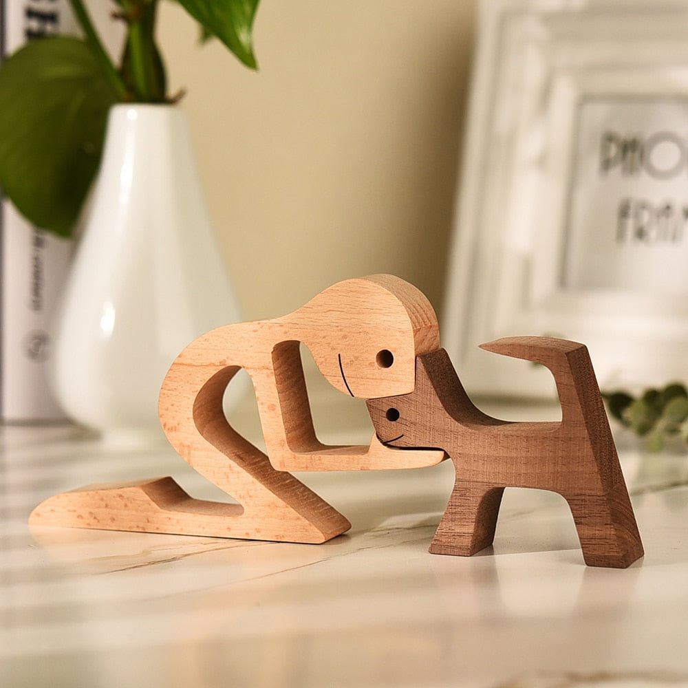 Home Decor Table Ornament Wood Dog Craft Sculpture Handmade Wooden Pets ...