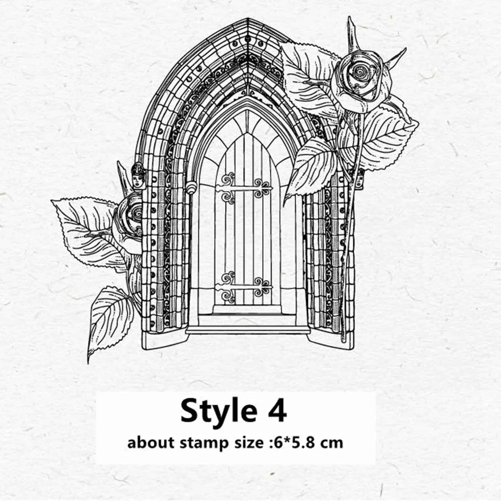 Flowers Window Wood Rubber Stamp