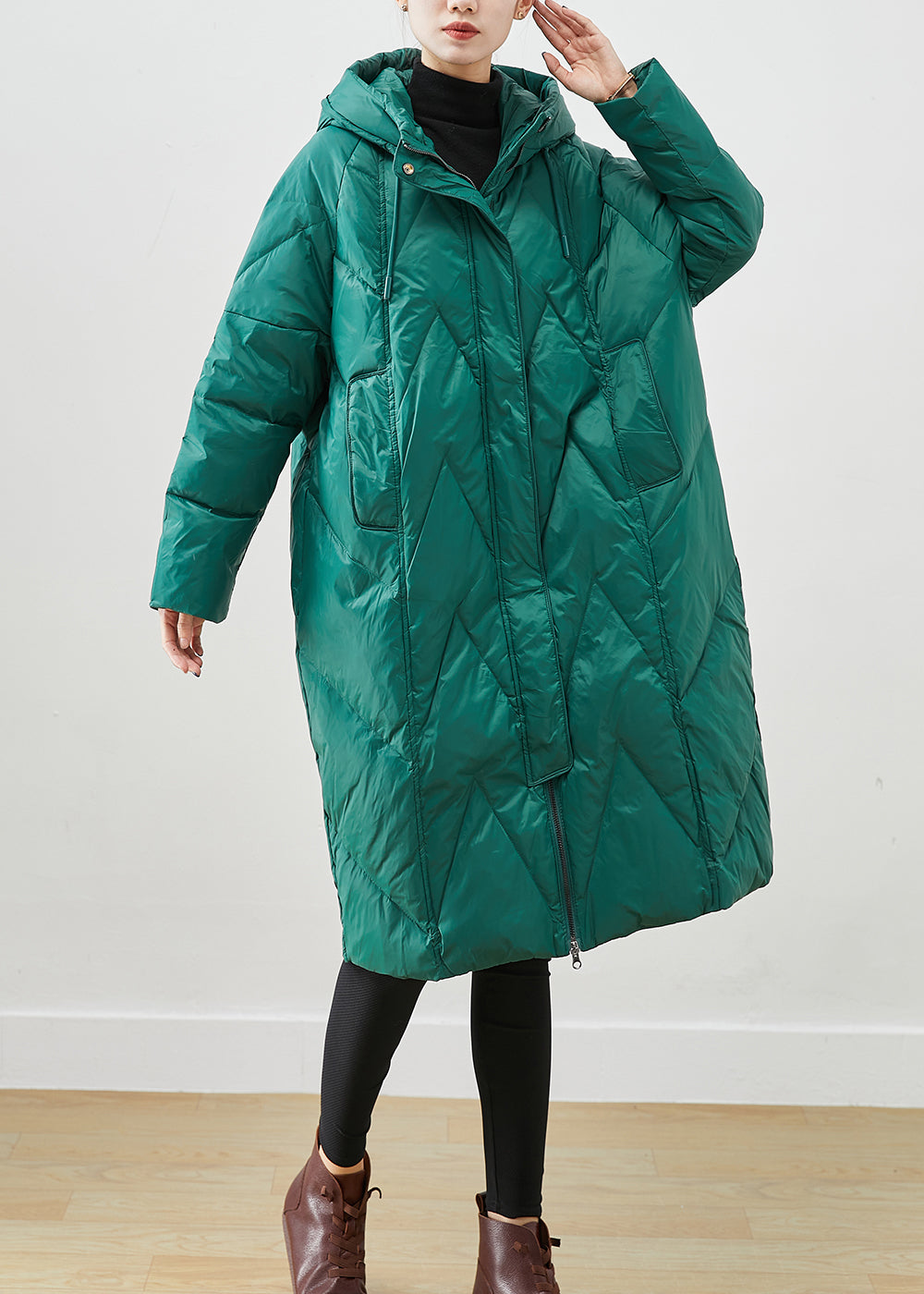 Vintage Green Oversized Thick Fine Cotton Filled Puffers Jackets Winter ...