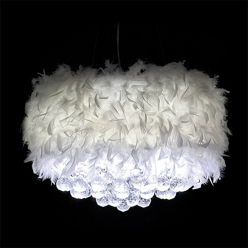 Modern dreamy feather crystal hanging lamp E27 220V LED lustre pendant ...