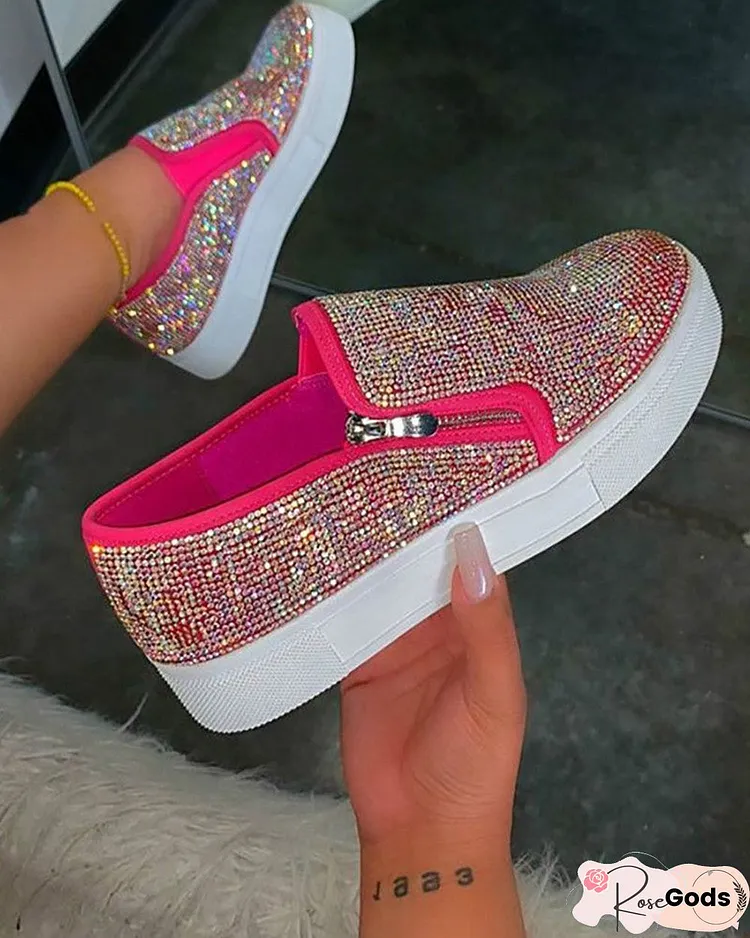 Studded Zipper Design Close Toe Platform Shoes