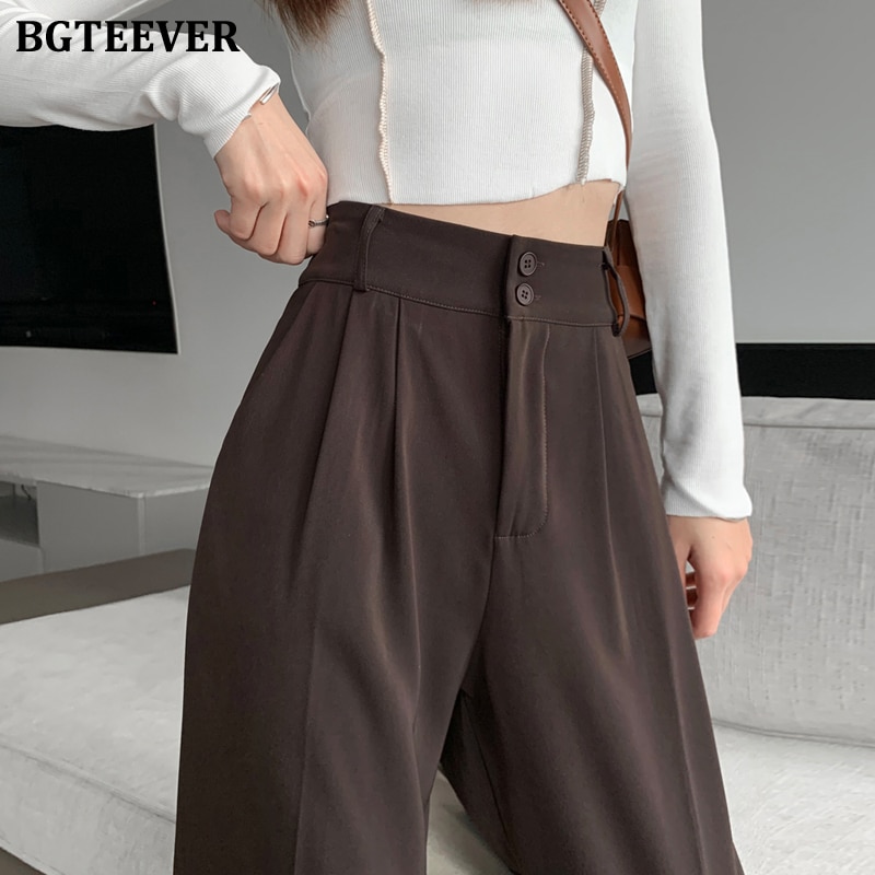 Churchf Spring Double Button Women Wide Leg Suit Pants Casual High ...