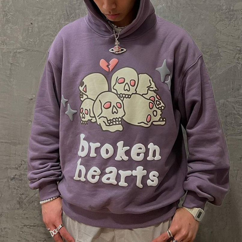 Puff Print Broken Hearts Raffle Piece Hoodie