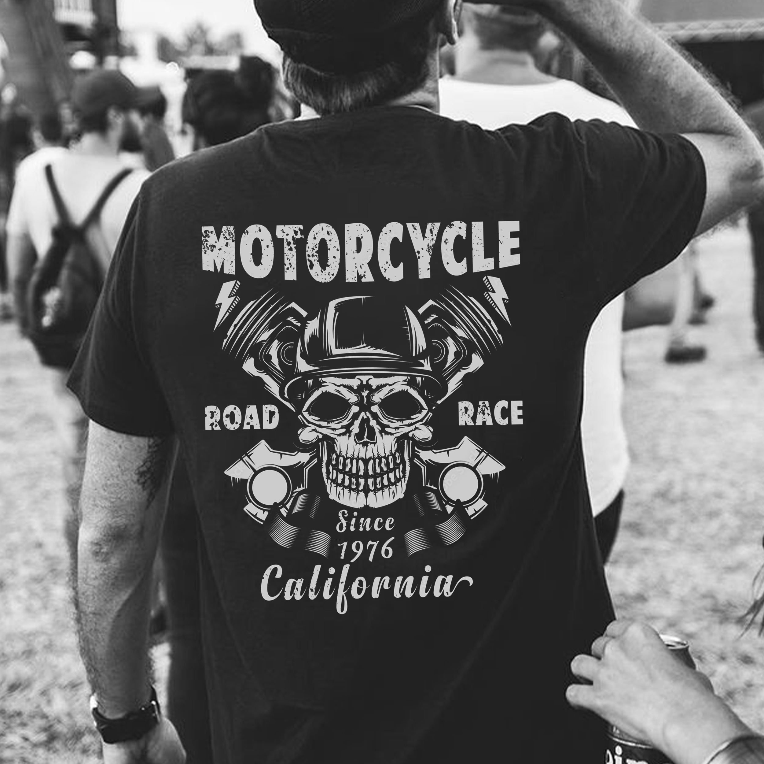 MOTORCYCLE ROAD RACE CALIFORNIA Helmet Skull Print Men's T-shirt
