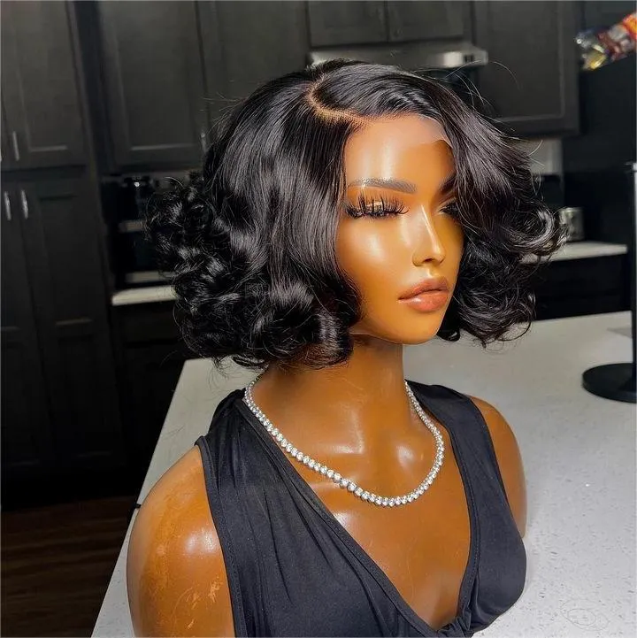 Sea Wave Natrual Black Lace Frontal Bob Wig 150% Density