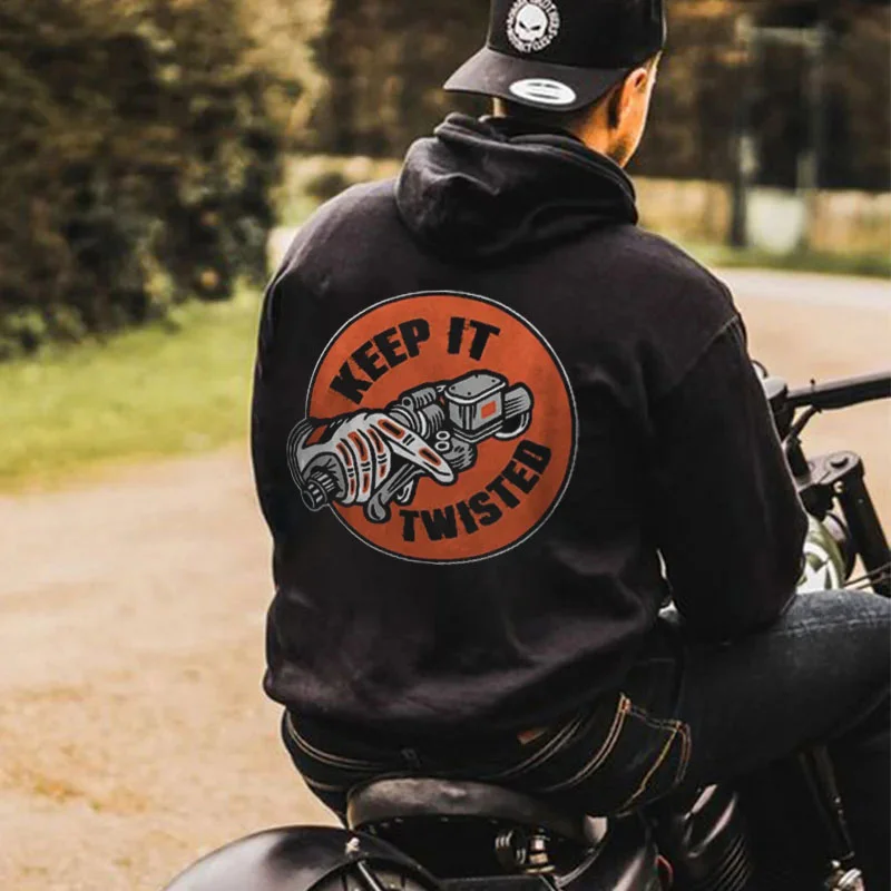 MOTOSUNNY KEEP IT TWISTED Motor Head Graphic Black Print Hoodie