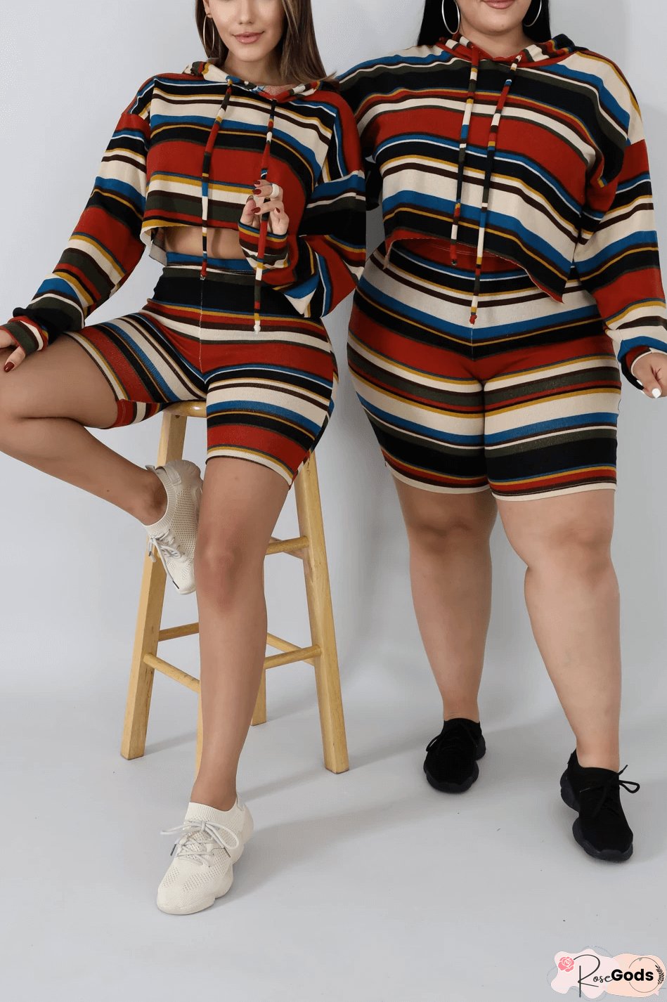 Color Matching Stripes Short Set
