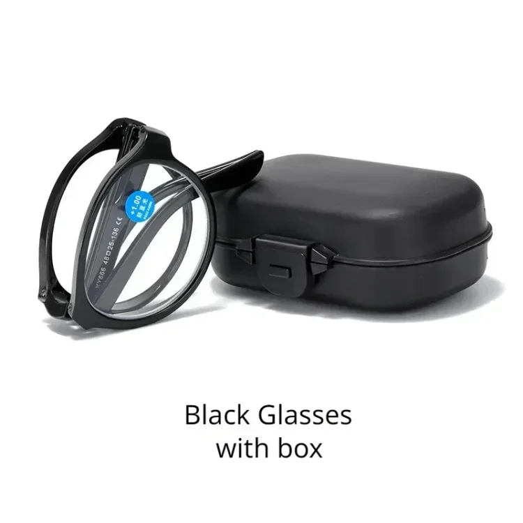 Round Frame Folding Reading Glasses with Box Portable Blue Light ...