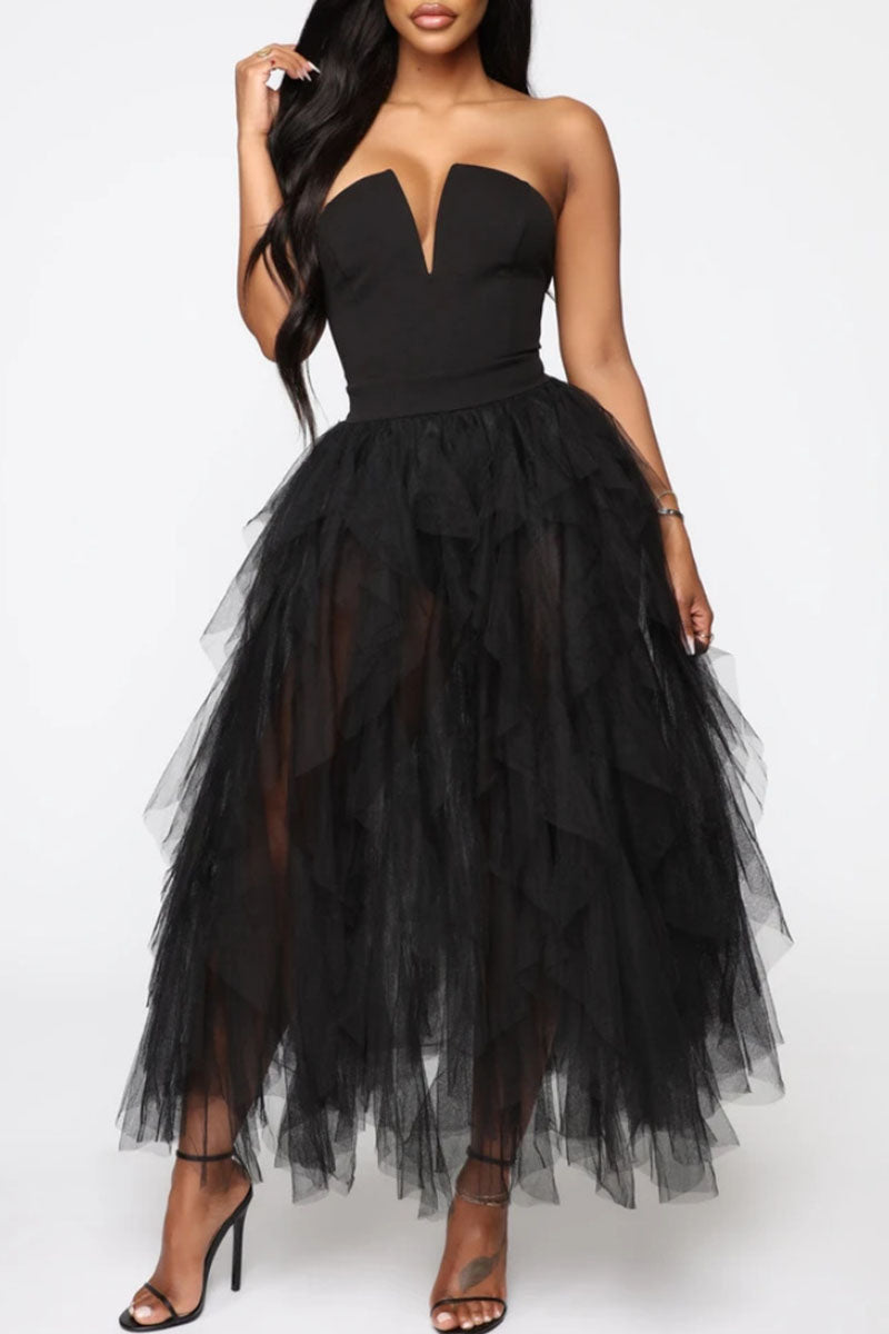 Sexy Solid Split Joint Asymmetrical Strapless Ball Gown Dresses