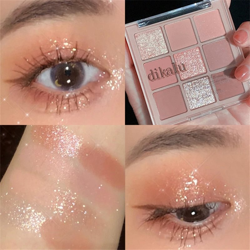 Matte Pink Blue 9-Color Eye Shadow Palette Pearly Earth Color Glitter ...