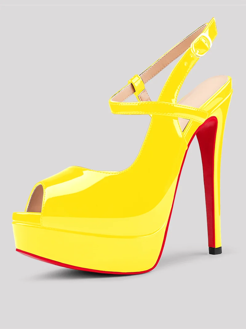 150mm Women's Stiletto High Heels Open Toe Sandals Red Bottom Platform ...