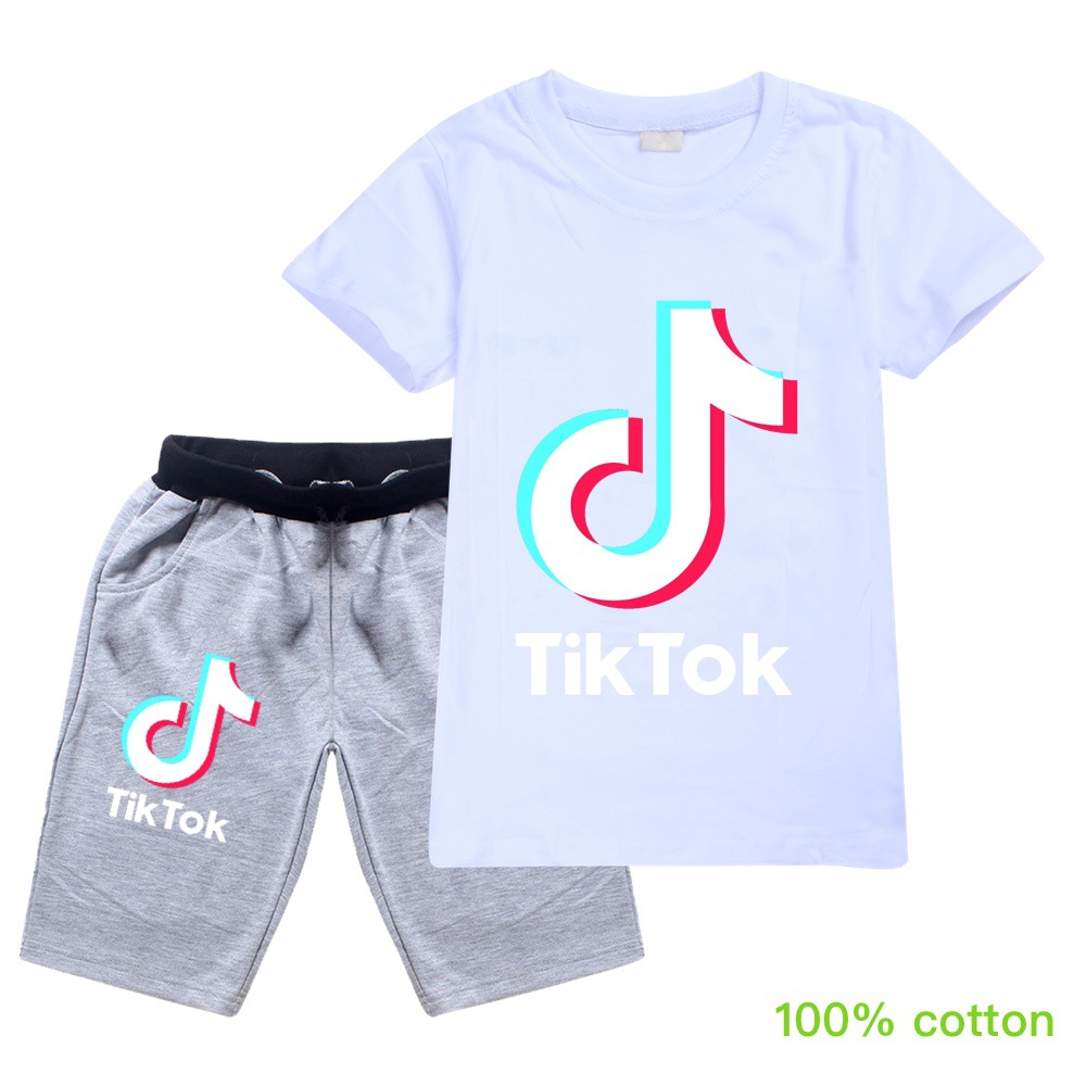 TikTok Short Sleeve T-Shirt with Pants Outfits Set for Boys Girls 3-14Y