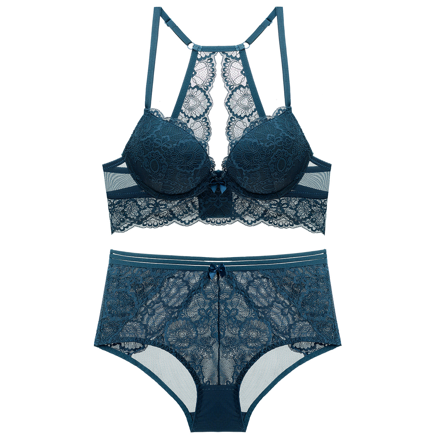 Uaang Uaang Sexy Lace Gathered Beautiful Back Ladies Lingerie Set