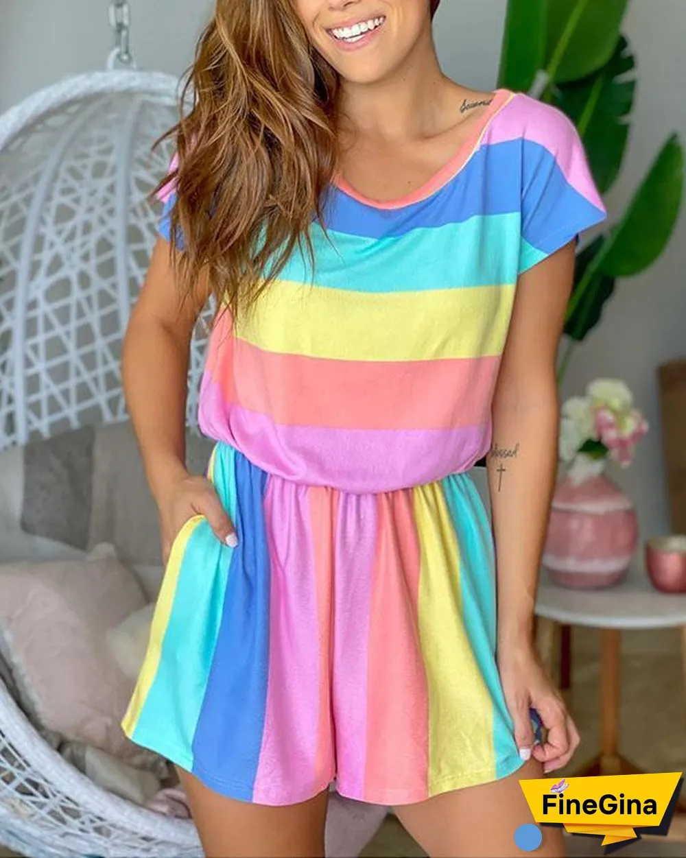 FineGina Women Colorful Casual Jumpsuits