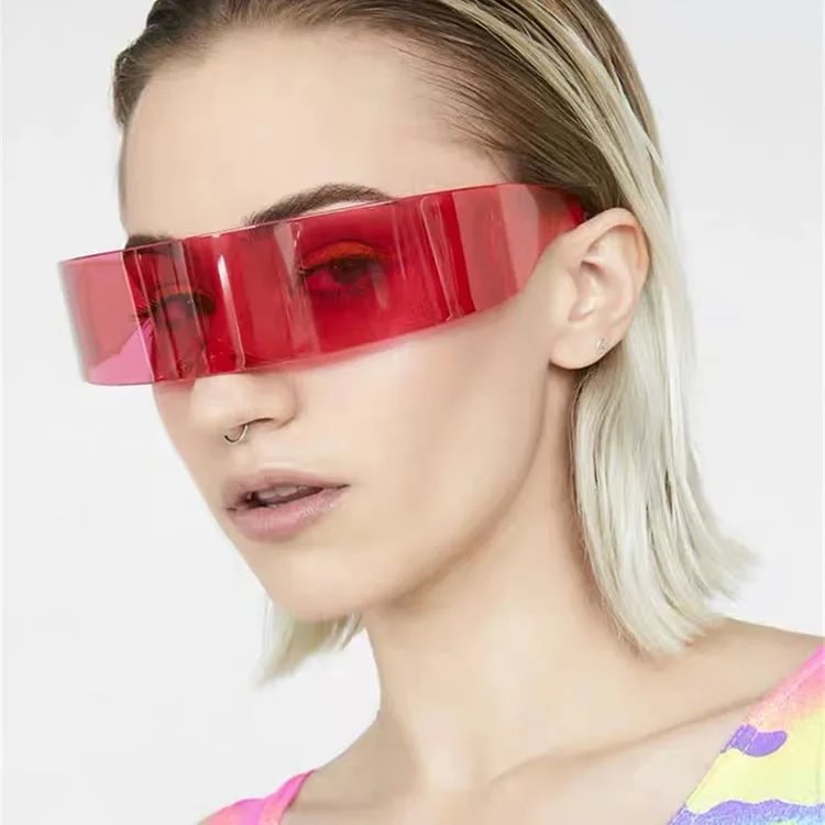 Y2K Rimless Sunglasses One Piece Lens Wrap Around Cyber Punk Futuristic ...
