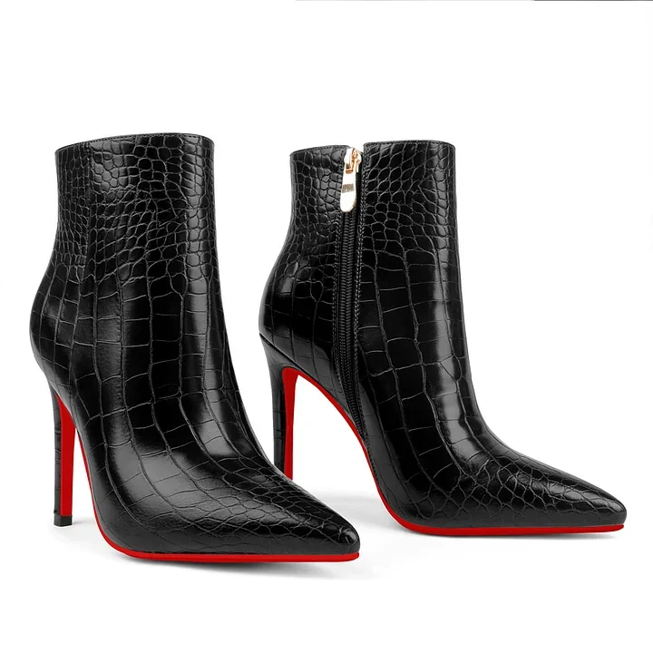 90mm Women's Ankle Boots Middle Heels Pointed Toe Stiletto Red Bottom ...