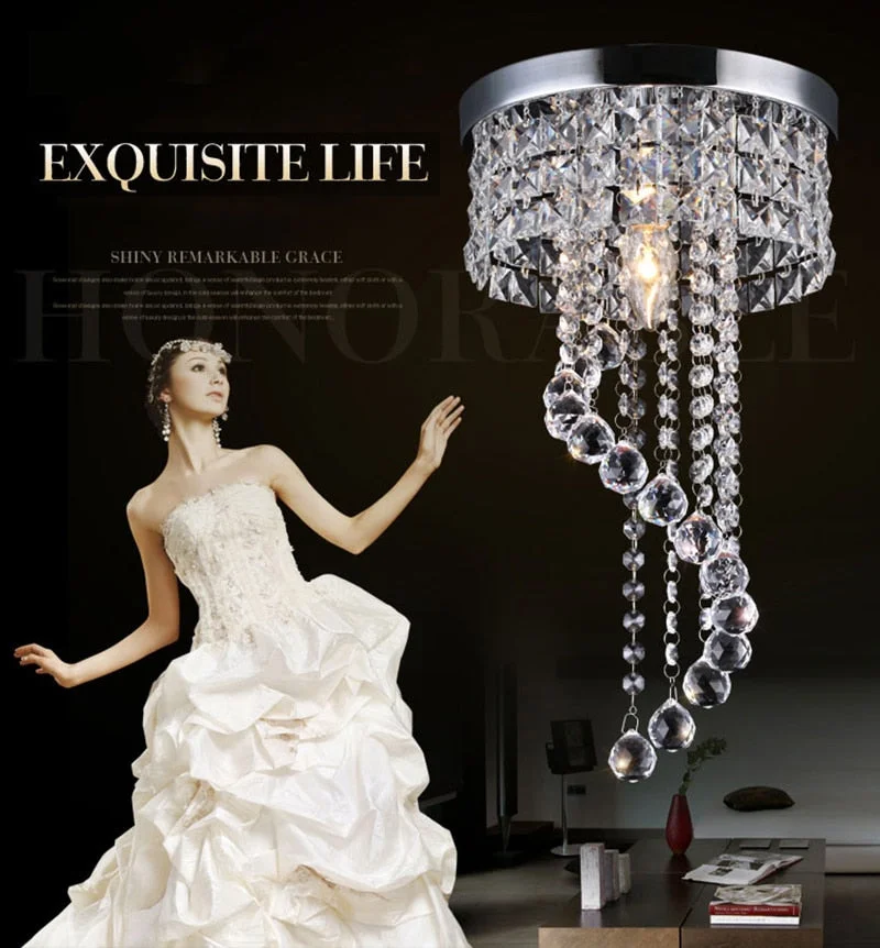 LED Crystal ceiling light Chrome Flush Mount Fixture with Raindrop ...