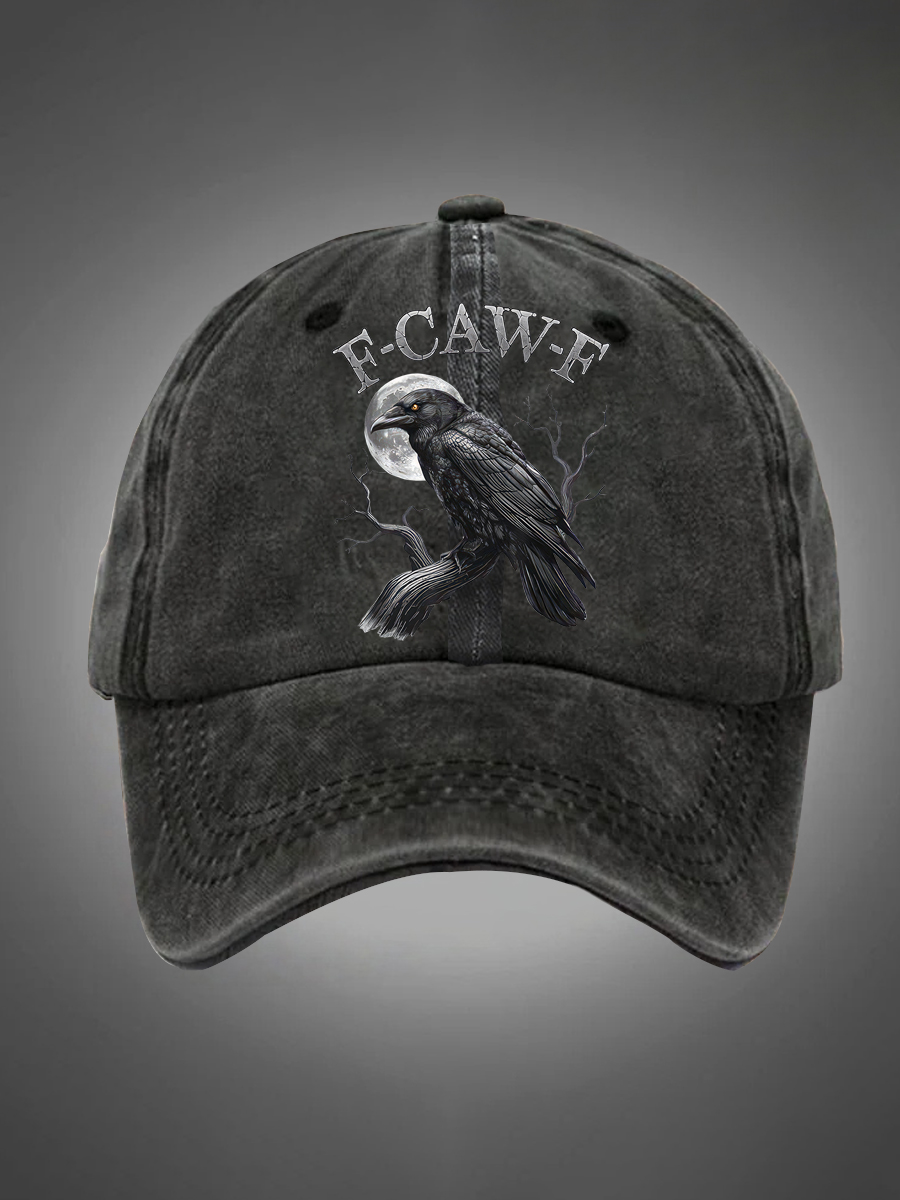F-Caw-F Crow Pattern Washed Hats