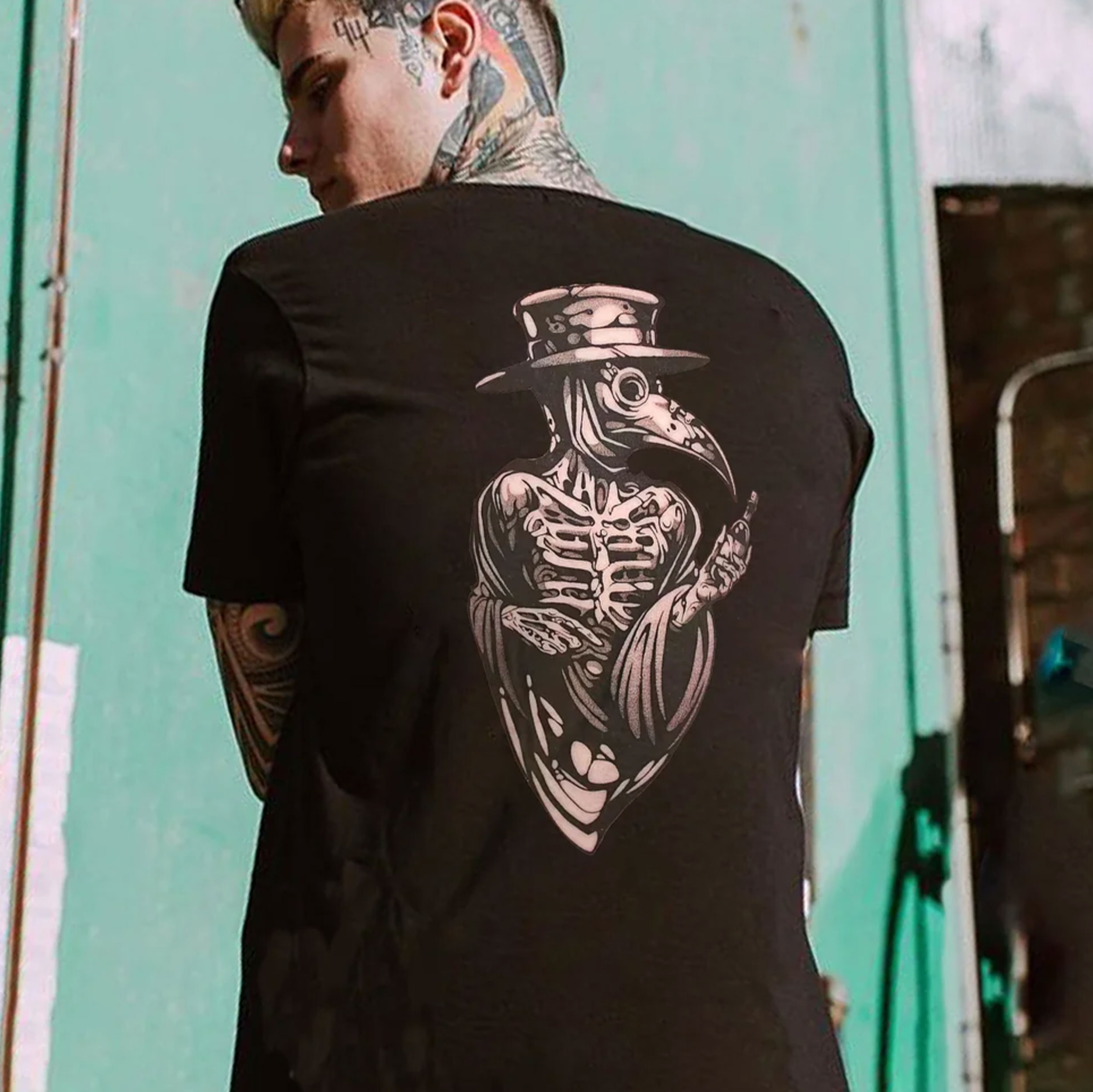 Devil Crow at Midnight Vintage Black Print T-shirt